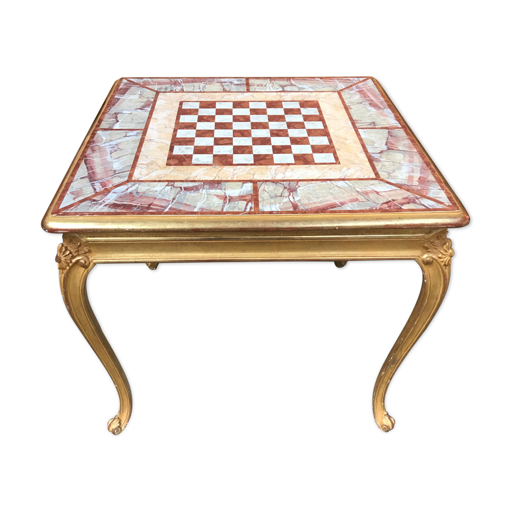 Table à jeu d’échec en damier de style Louis XV bois doré | Selency