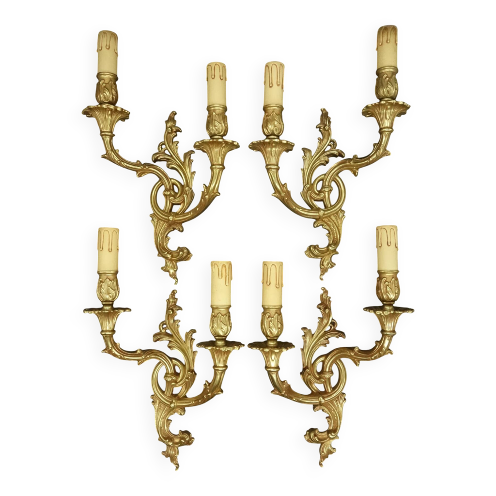 Série de 4 grandes appliques style Rocaille / Rococo / Baroque - bronze ...