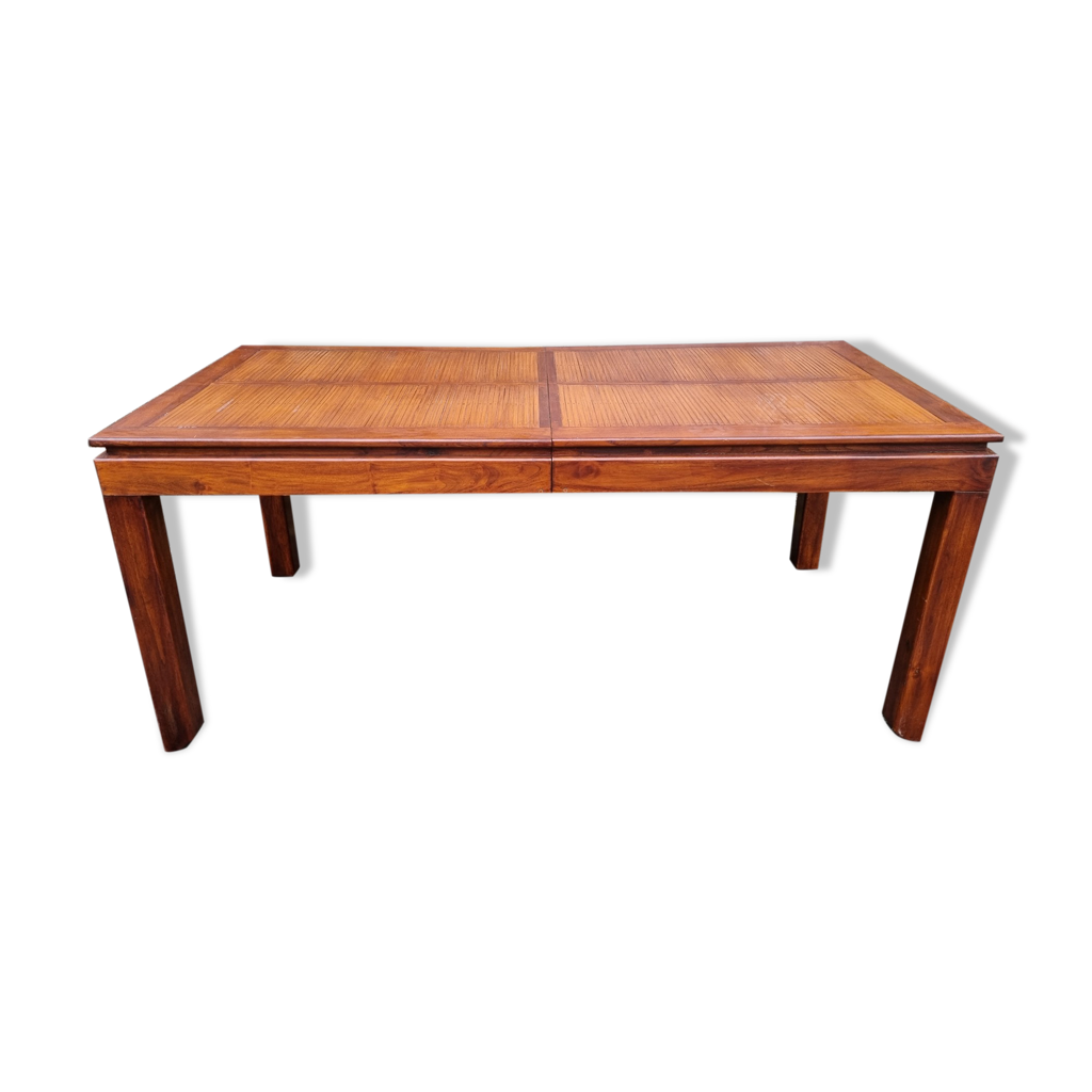 Table esprit colonial, à manger, teck et bambou, années 80 | Selency