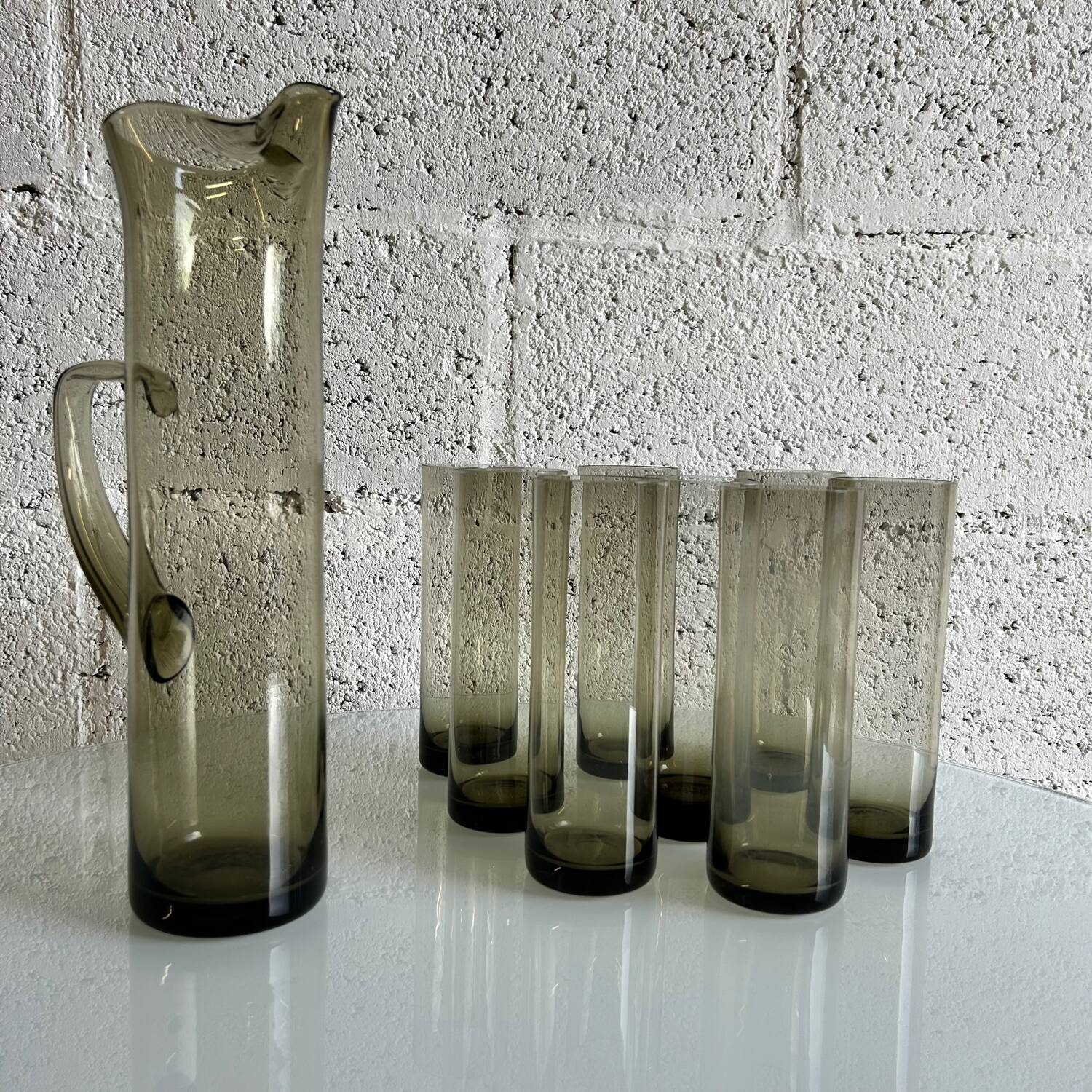 Service à orangeade en verre fumé années 70 | Selency