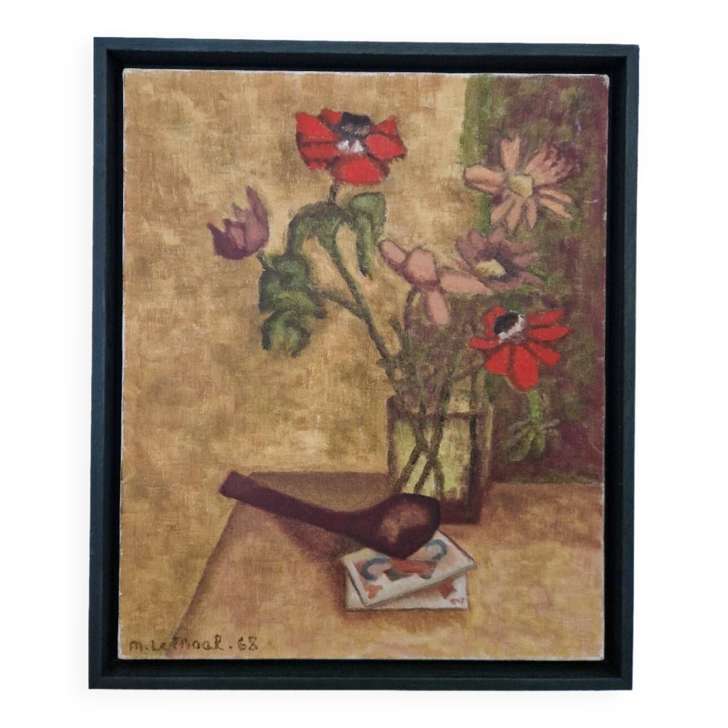 Tableau nature morte signé M Le Moal 1968 | Selency