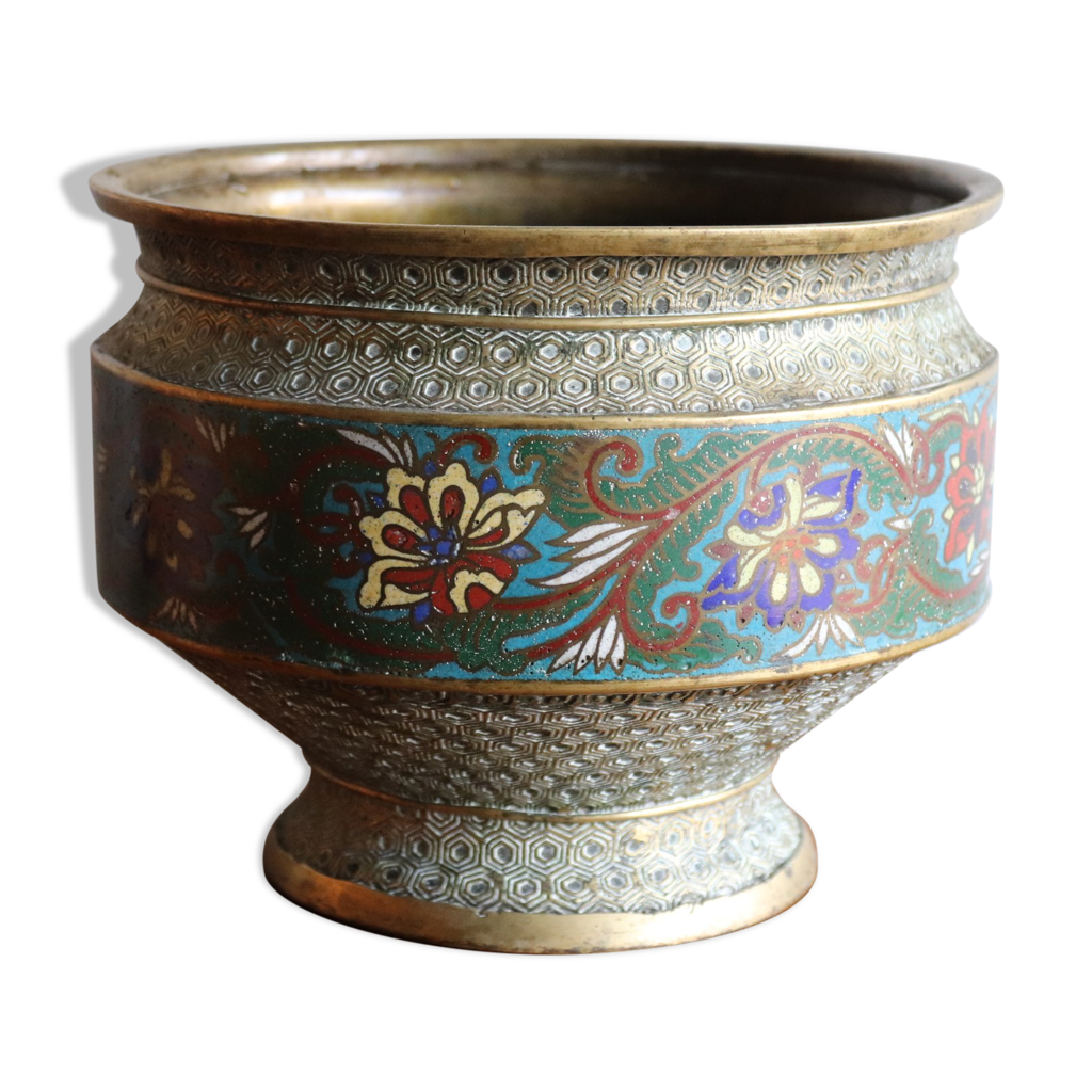 Cache pot en bronze et émaux cloisonnés | Selency