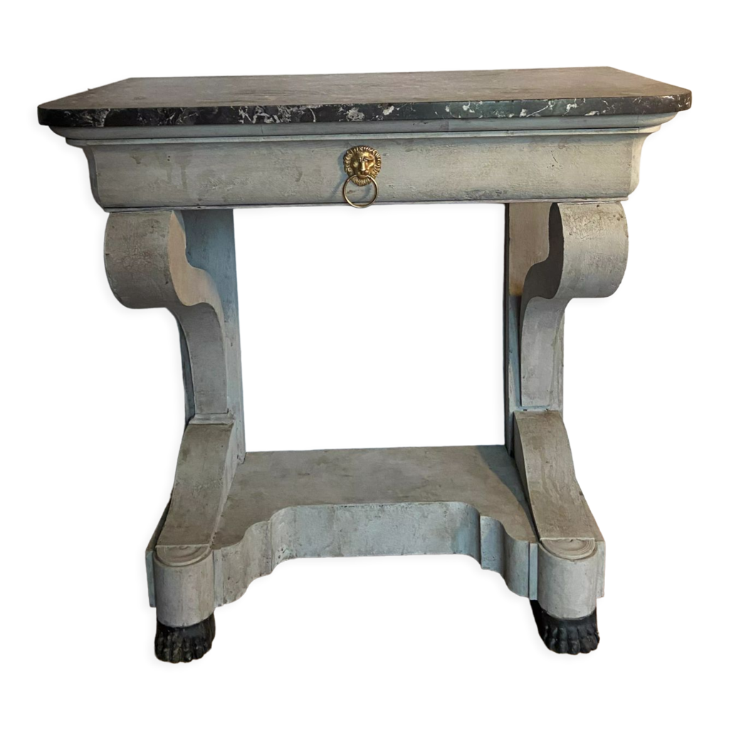 Console restauration grise pied lion patinée | Selency