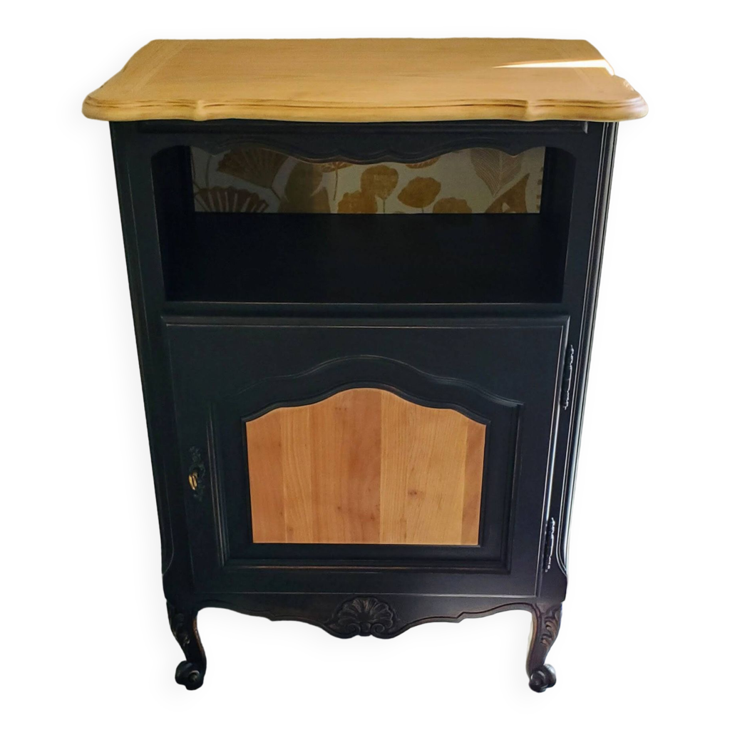 Meuble console ancienne patine noire et bois | Selency