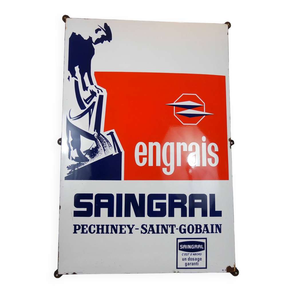 grande plaque emaillée publicitaire engrais saingral | Selency