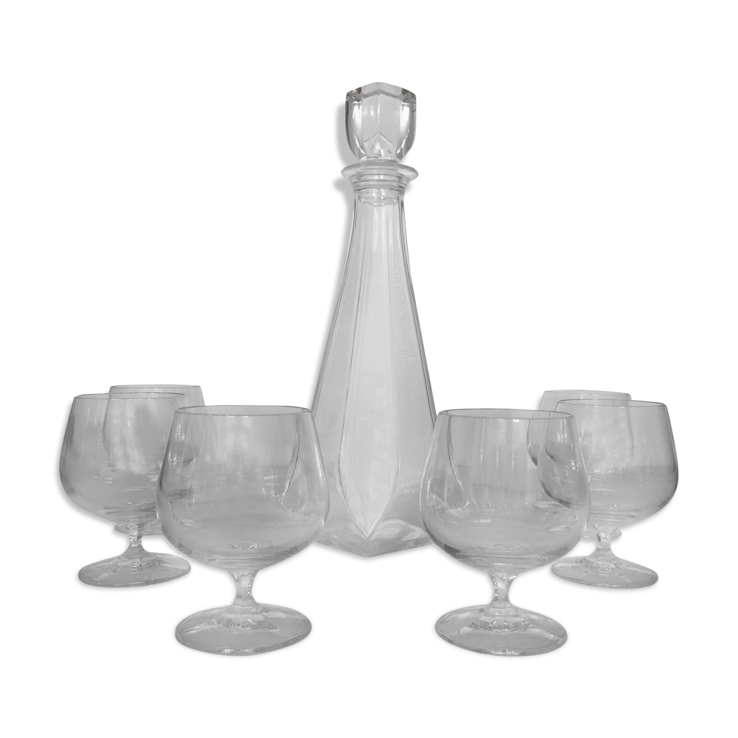 Service à cognac en cristal carafe avec 6 verres | Selency