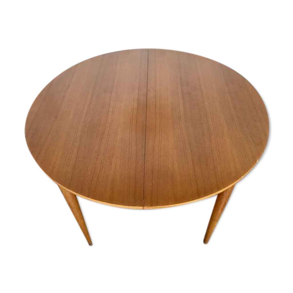 Table ronde scandinave en teck avec rallonge | Selency