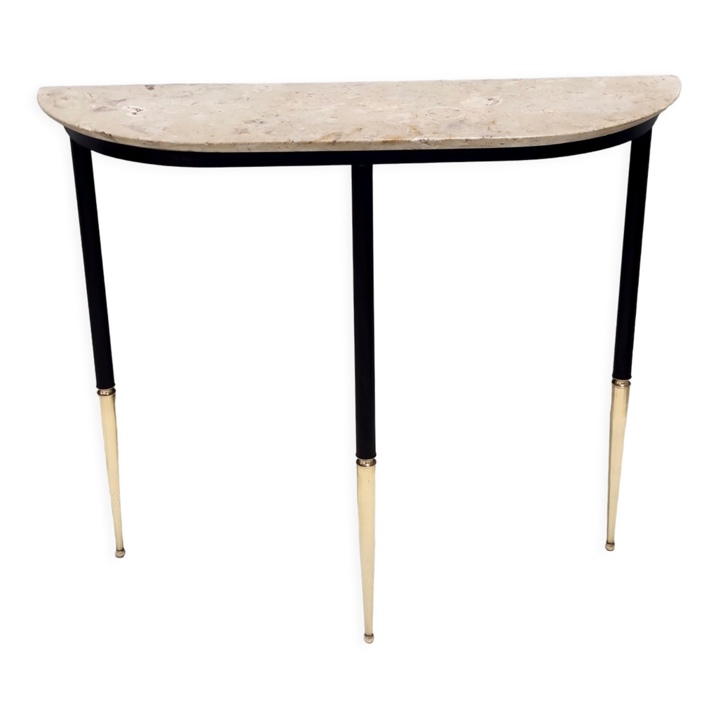 Console vintage en fer verni avec plateau en marbre Demilune Lumachella, Italie | Selency