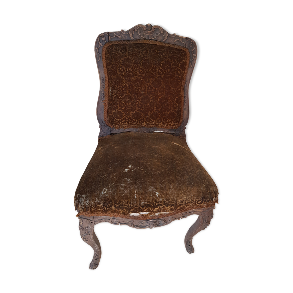 Chaise style Louis XV en bois travaillé et panne de velours | Selency