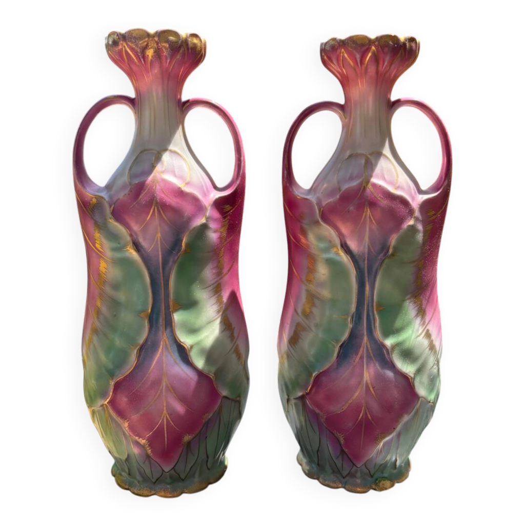 Paire de vases Art Nouveau en porcelaine de Saxe – “Prov. Saxe E.S.” – fin | Selency