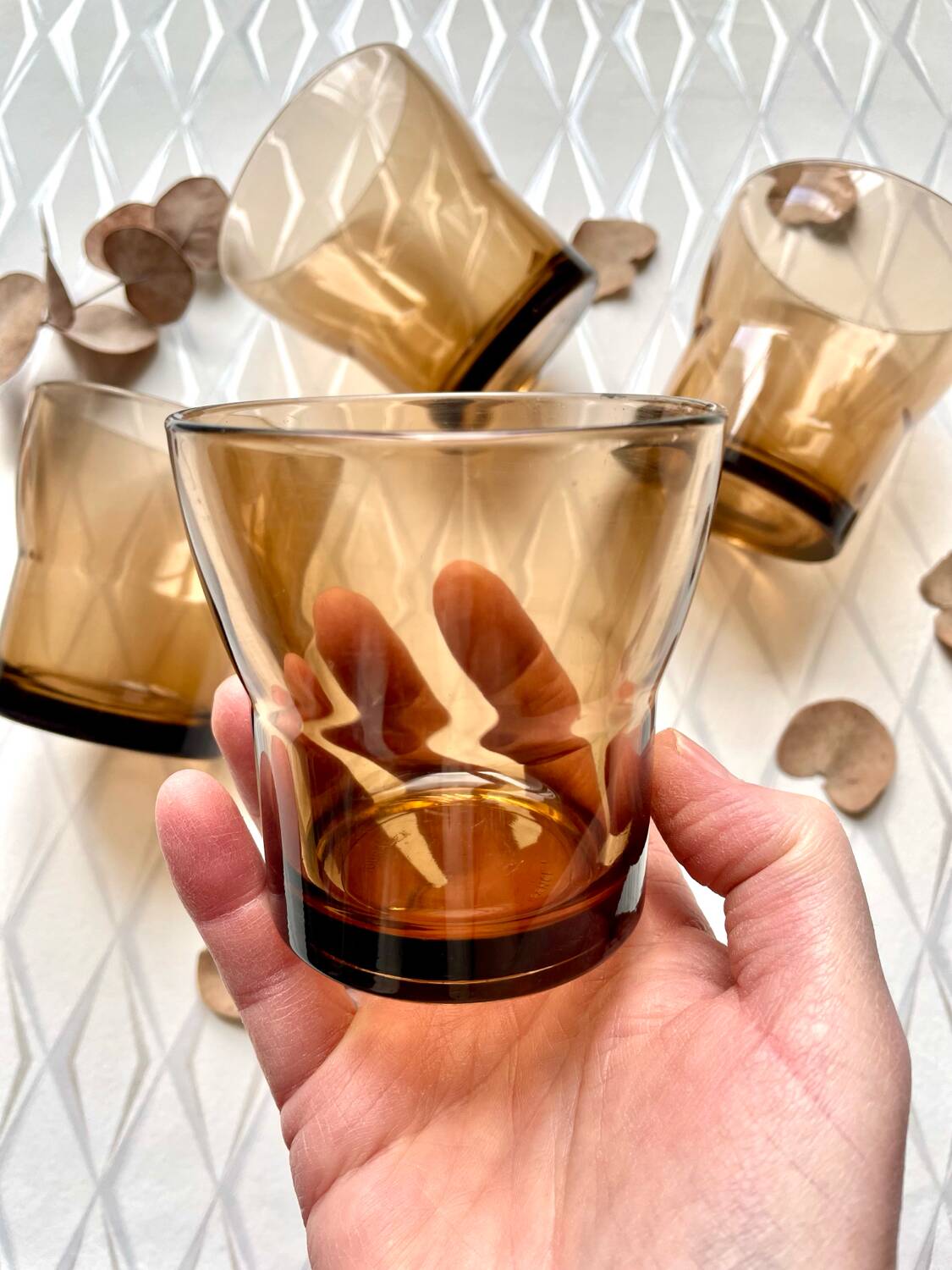 Lot de 4 verres vintage Duralex en verre fumé | Selency