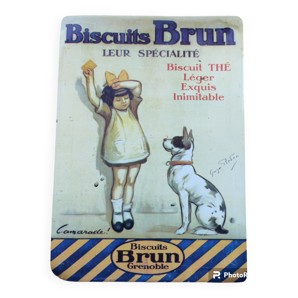 Plaque publicitaire biscuit brun | Selency