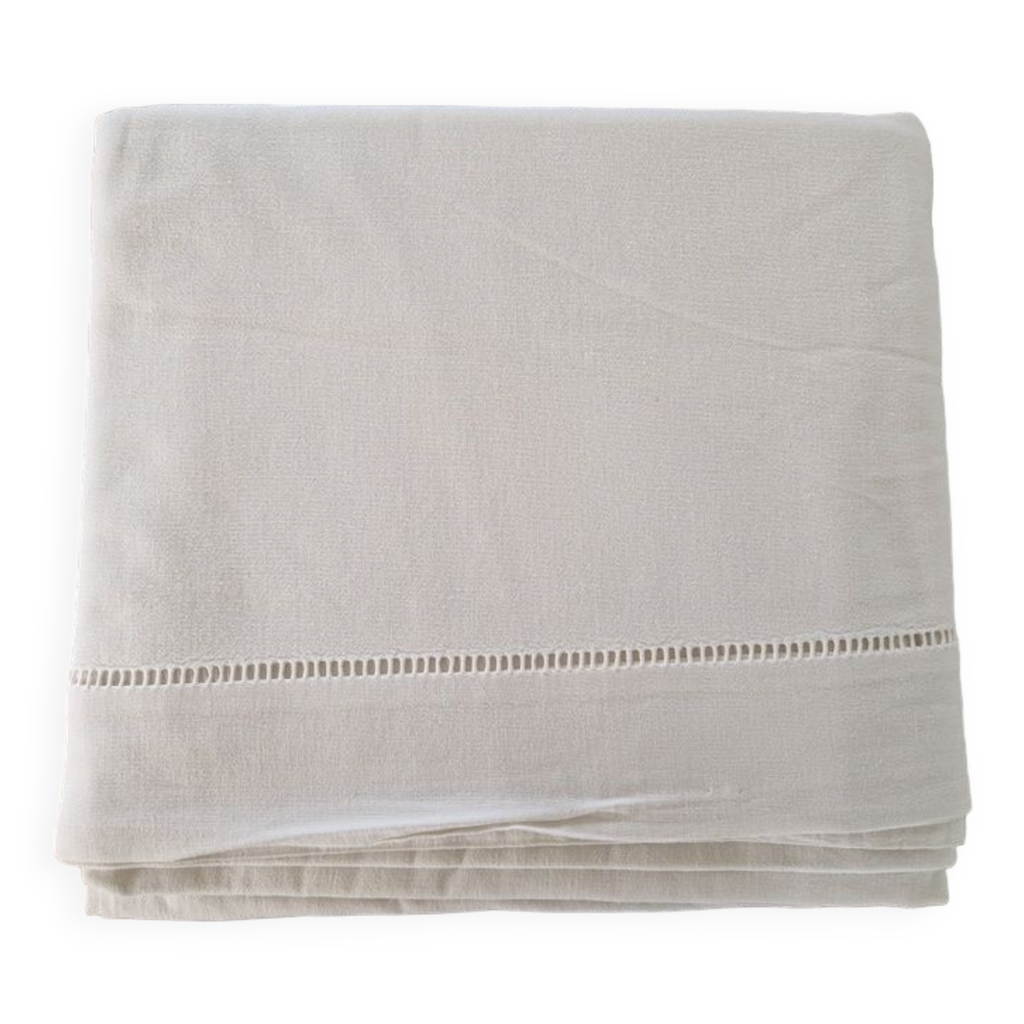Ancien drap en lin avec frise ajouré 250x200cm | Selency