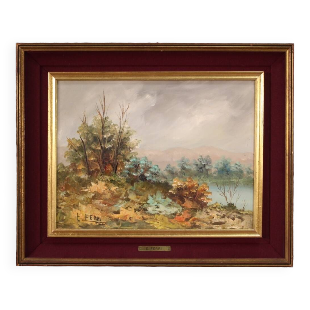 Tableau italien paysage impressionniste signé E. Ferri | Selency