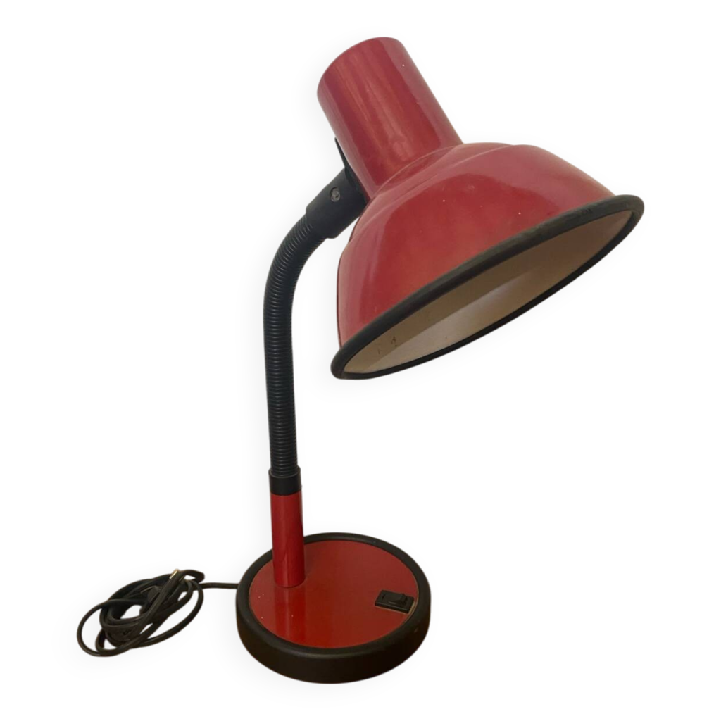 Lampe ancienne bureau style aluminor métal rouge + plastique noir vint ...