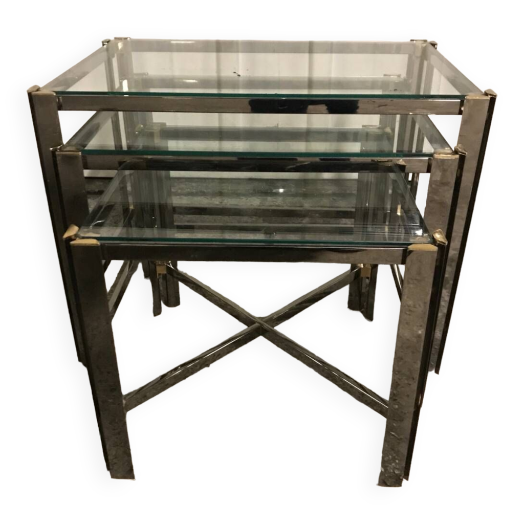 Tables gigognes chrome et verre | Selency