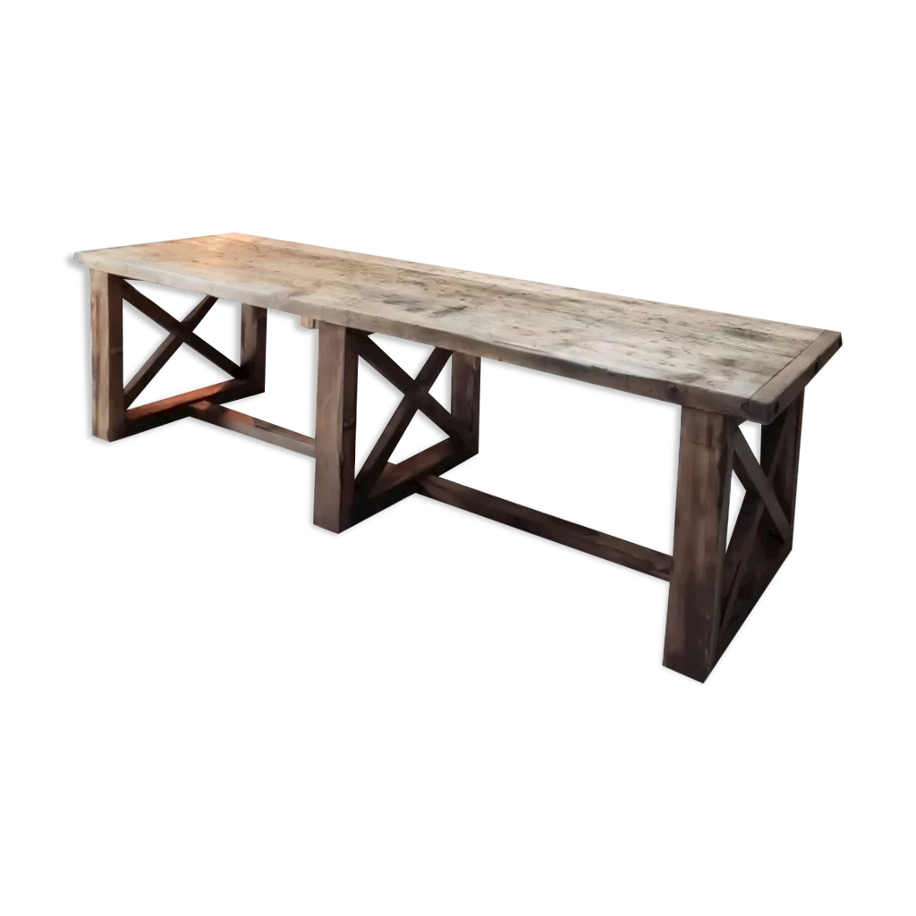 Table de salle à manger etabli industriel design vintage bois | Selency