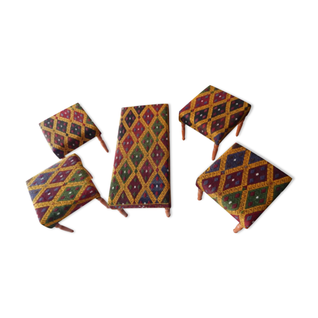 Ensemble de 5 tabourets turc de Kilim | Selency