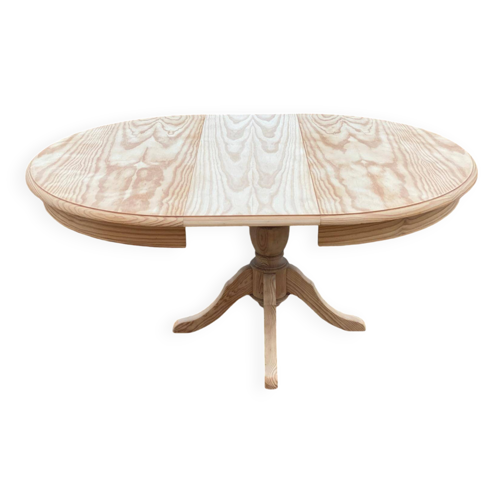 Table à manger ronde extensible pied central rénovée en bois massif ...