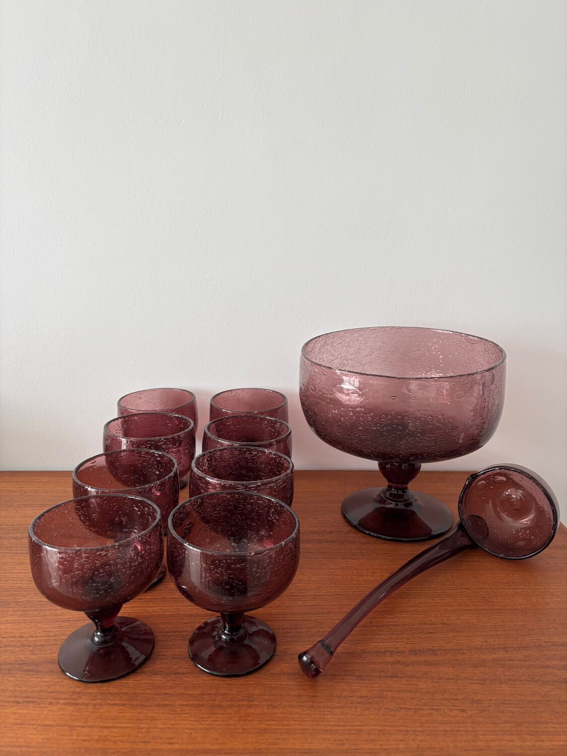 Service à punch vintage – Verre bullé artisanal, coupe ou louche | Selency