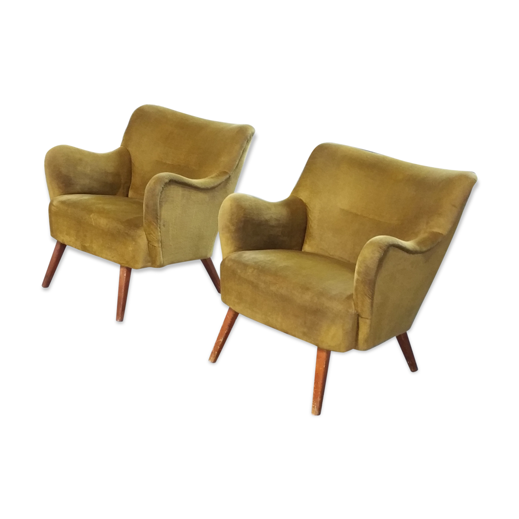 Paire de fauteuils original années 50-60 design italien doré | Selency