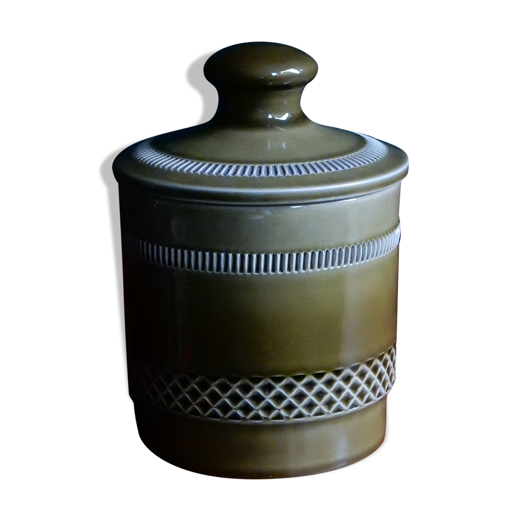 Pot à tabac vert en céramique des années 60 | Selency