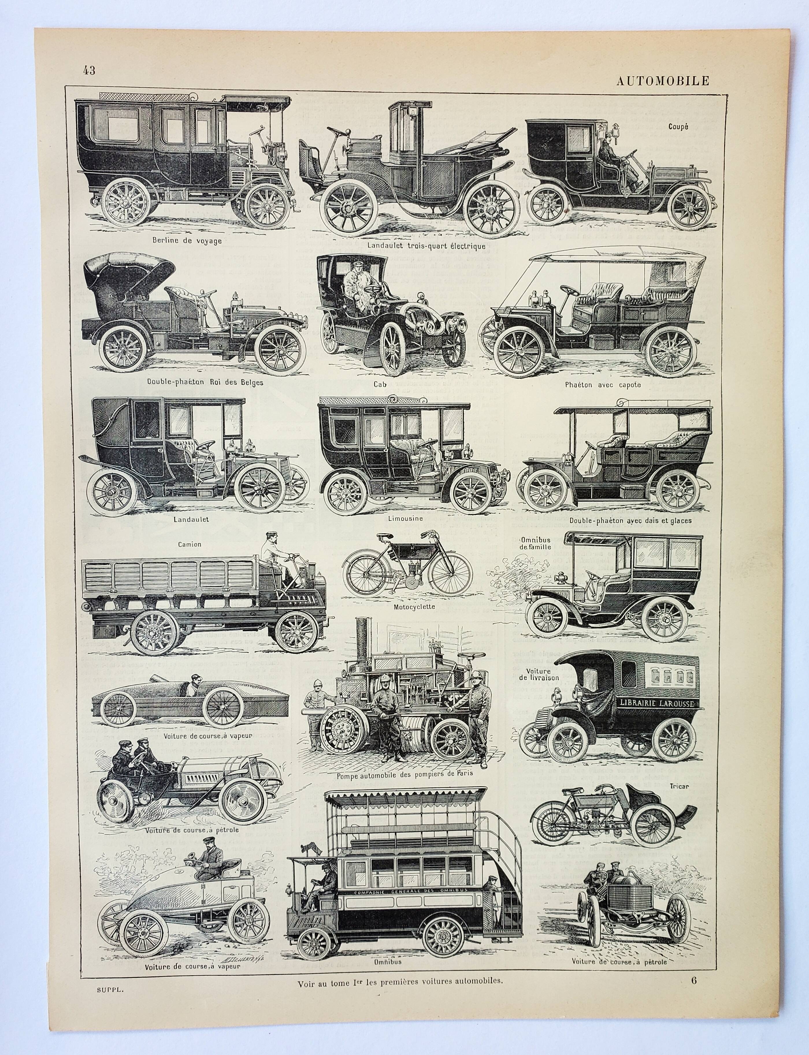 Gravure ancienne 1898, Automobile, voiture, car, véhicule ...