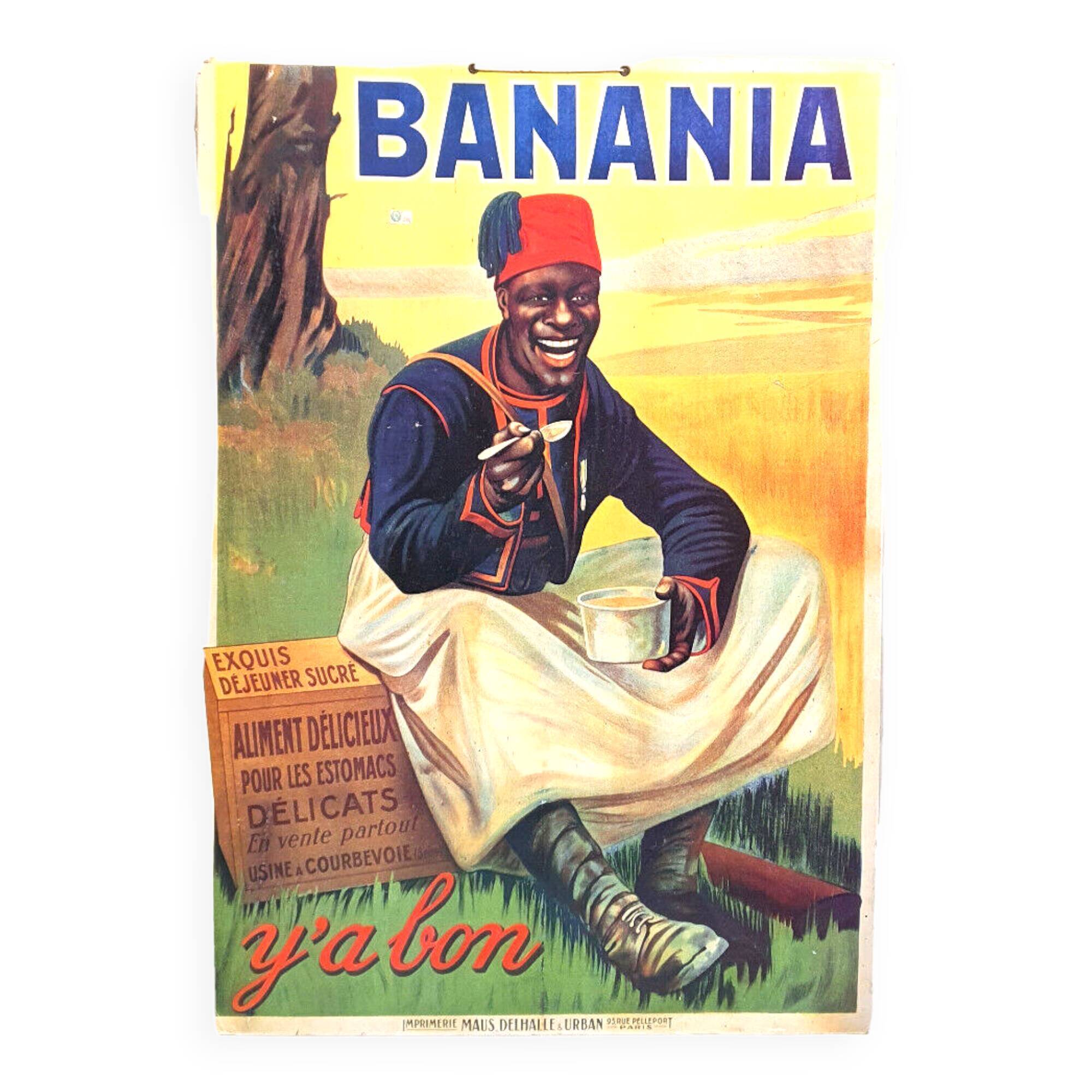 Ancienne affiche 46x66 cartonné publicitaire banania cacao chocolat ...