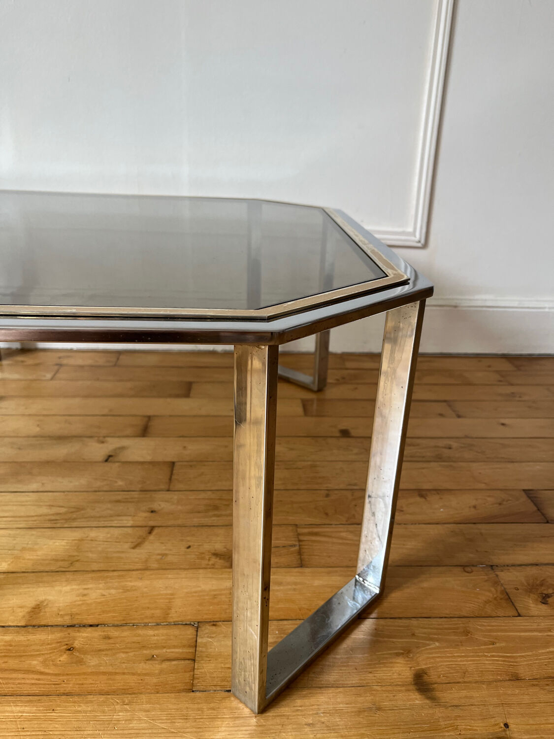 Table basse chrome et verre fumé | Selency