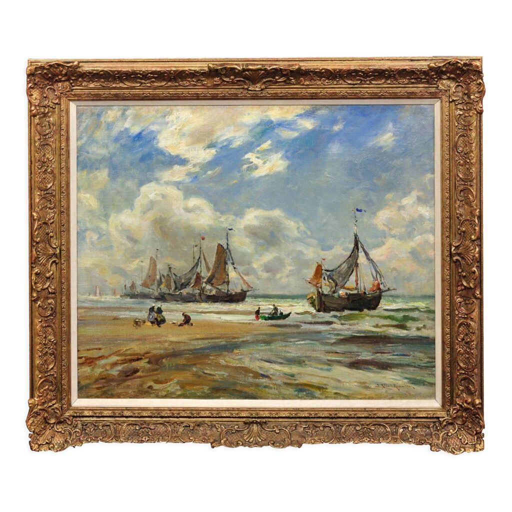 Huile sur toile Frederick Stuart Richardson 1855-1934 Katwijk Aan Zee ...
