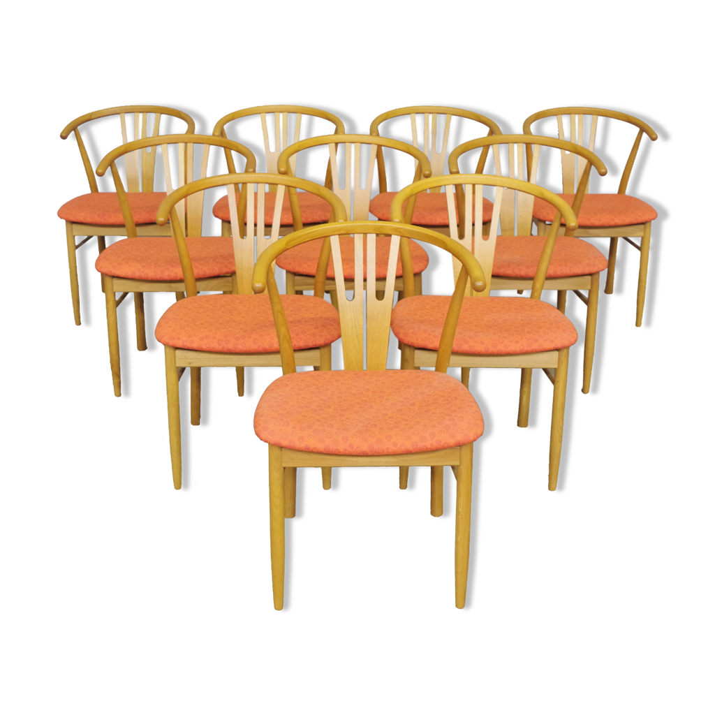 Set of 11 modern curved wood oak chairs | Selency