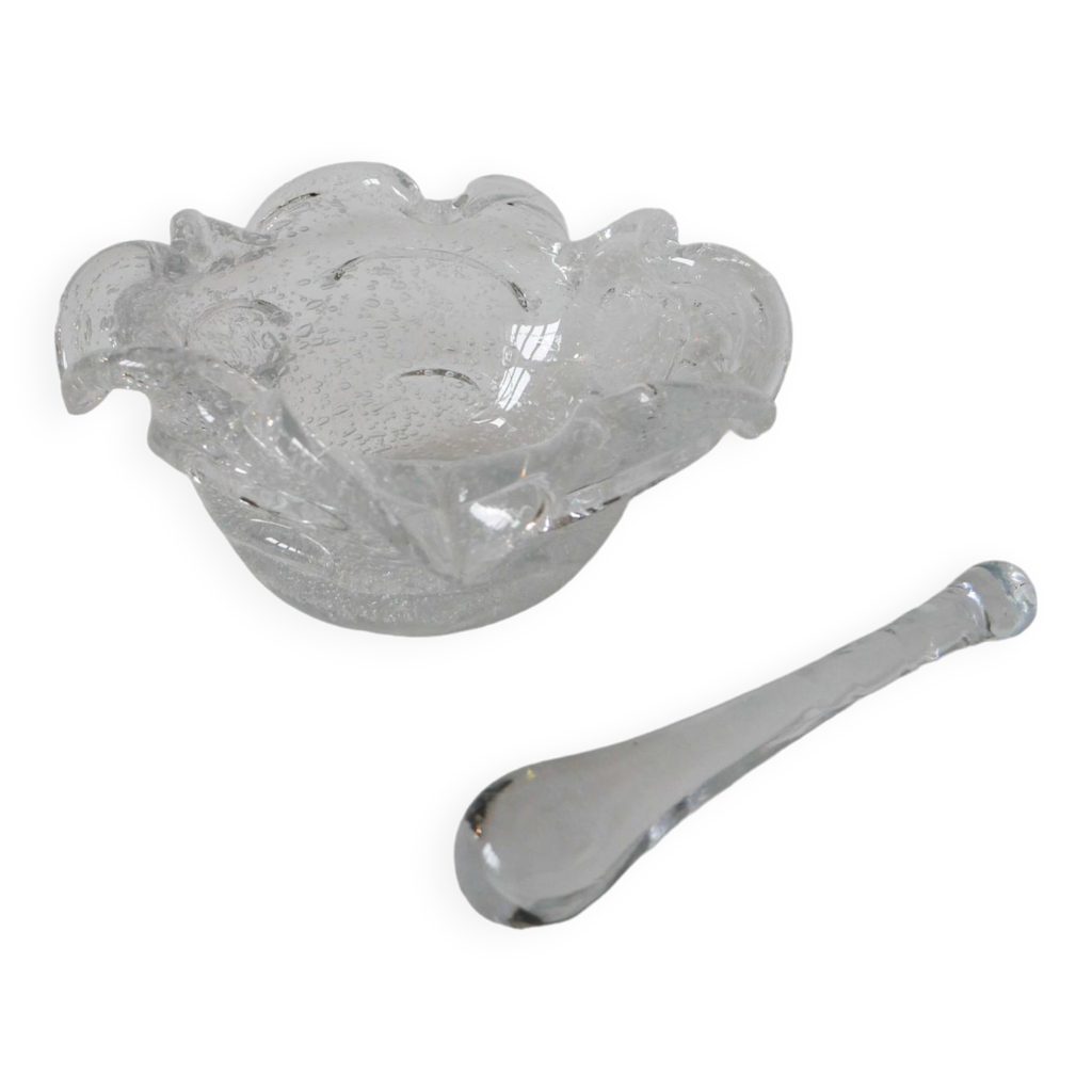 grand mortier en verre bullé style Biot avec pilon Design 1970 | Selency