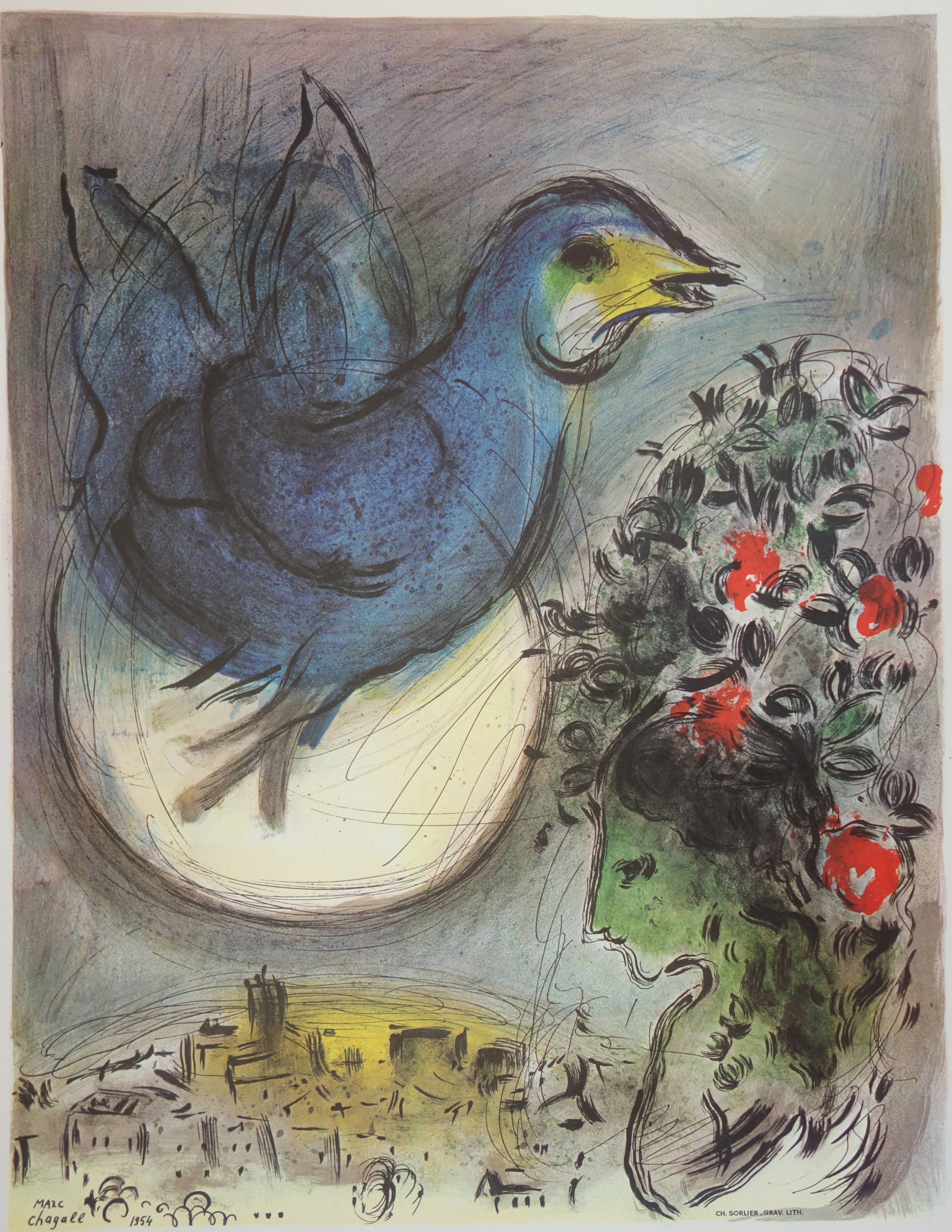 Marc CHAGALL : Colombe bleue, 1968, Affiche d’époque signée | Selency