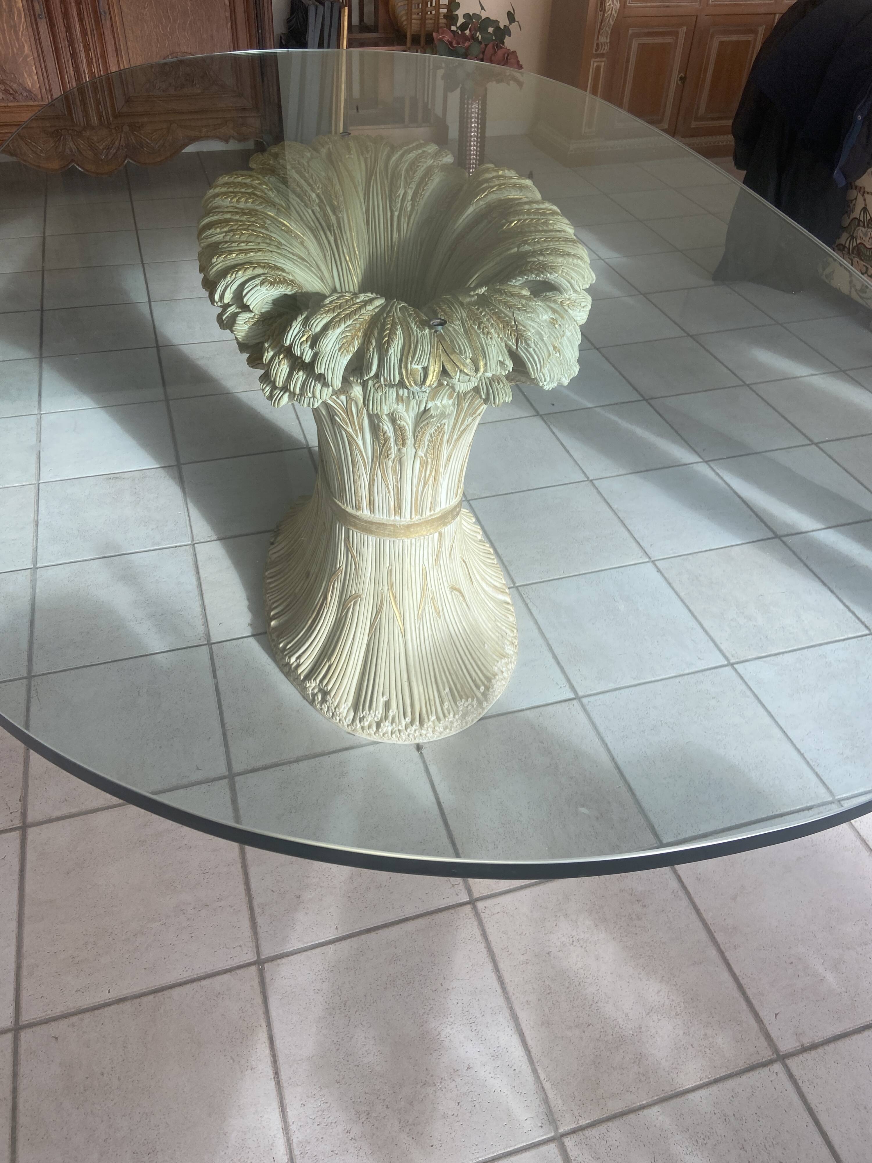 Table à manger en verre, décor gerbe de blé | Selency