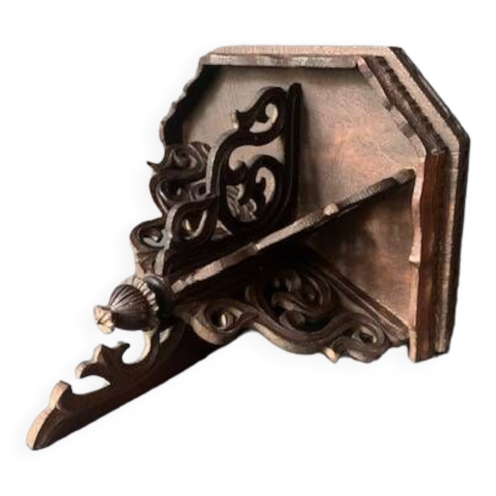 Petite console murale ancienne en bois sculpté, sellette de maîtrise ...