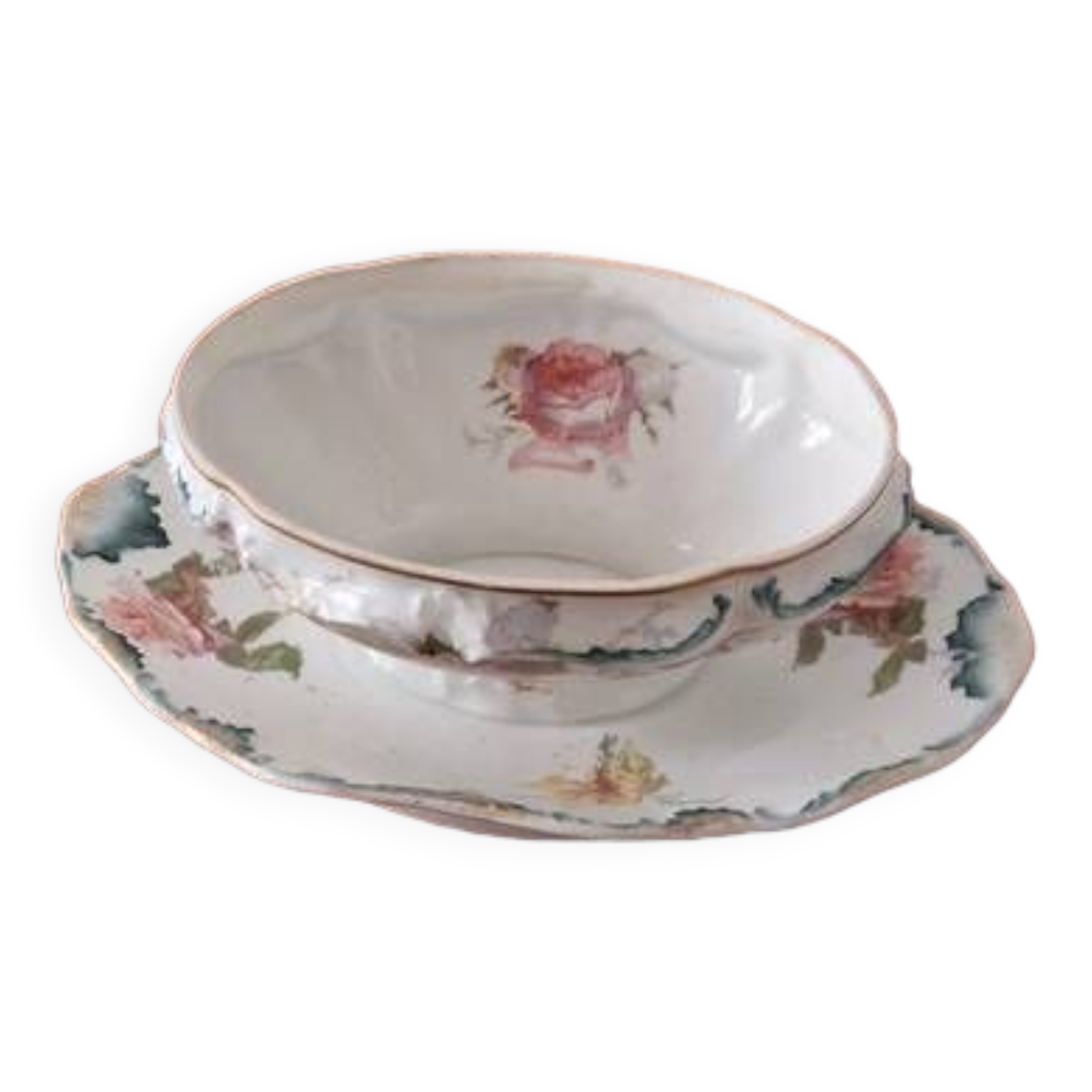 Saucière " À LA ROSE " Porcelaine Française Lanternier XIXème | Selency