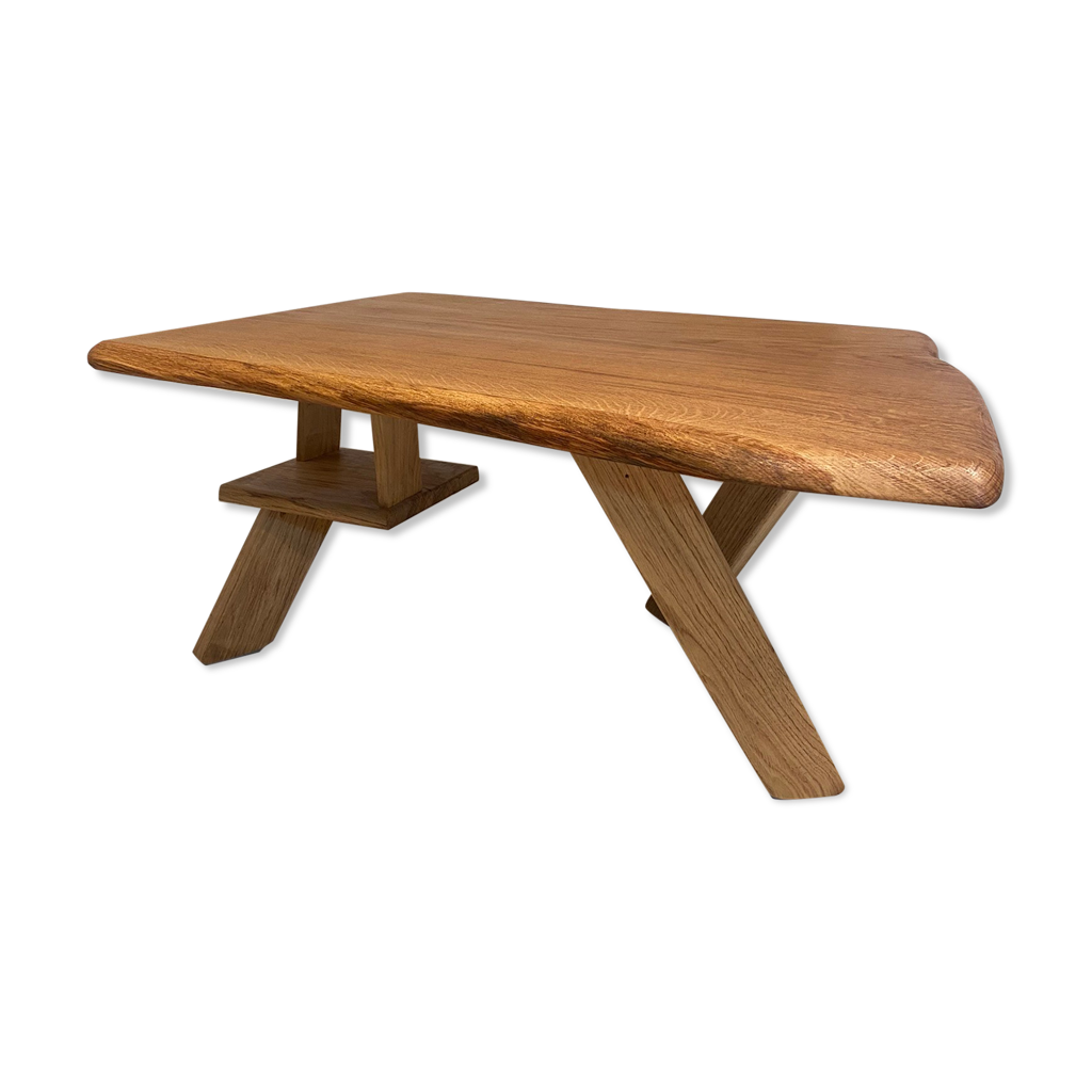 Table basse tripode en chêne massif brutaliste 70 | Selency