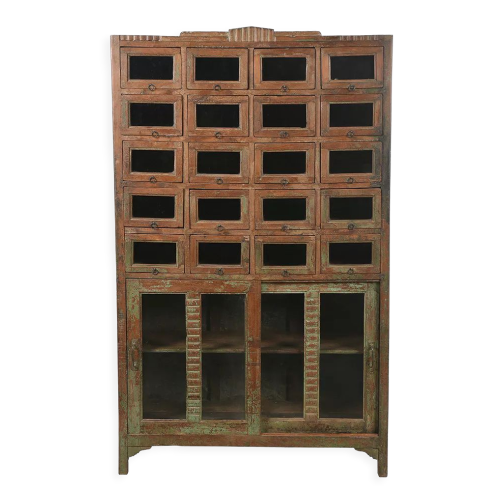 Meuble de présentation en bois à 20 placards vitrés | Selency