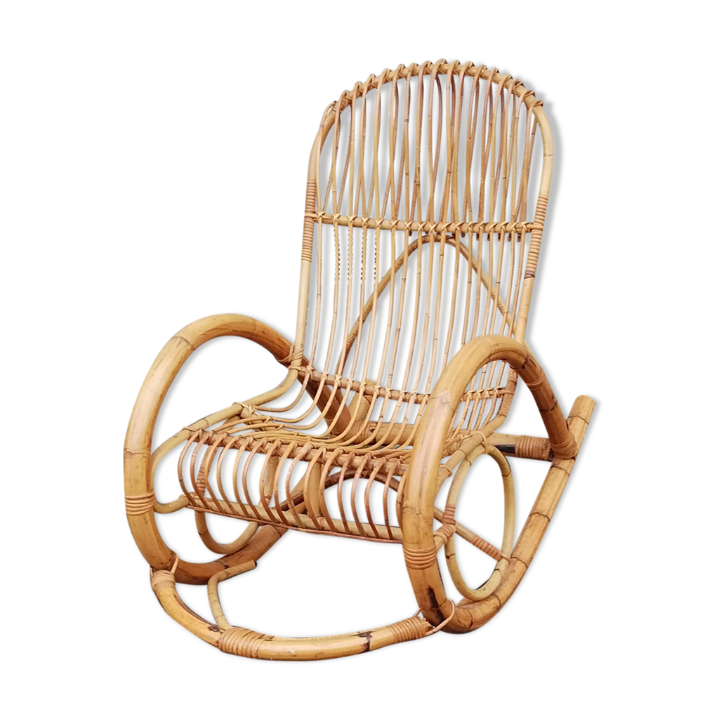 Rocking chair vintage rotin et bambou | Selency