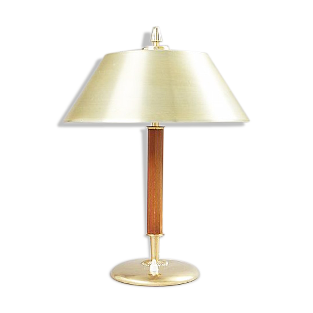 Lampe de table en laiton et bois | Selency