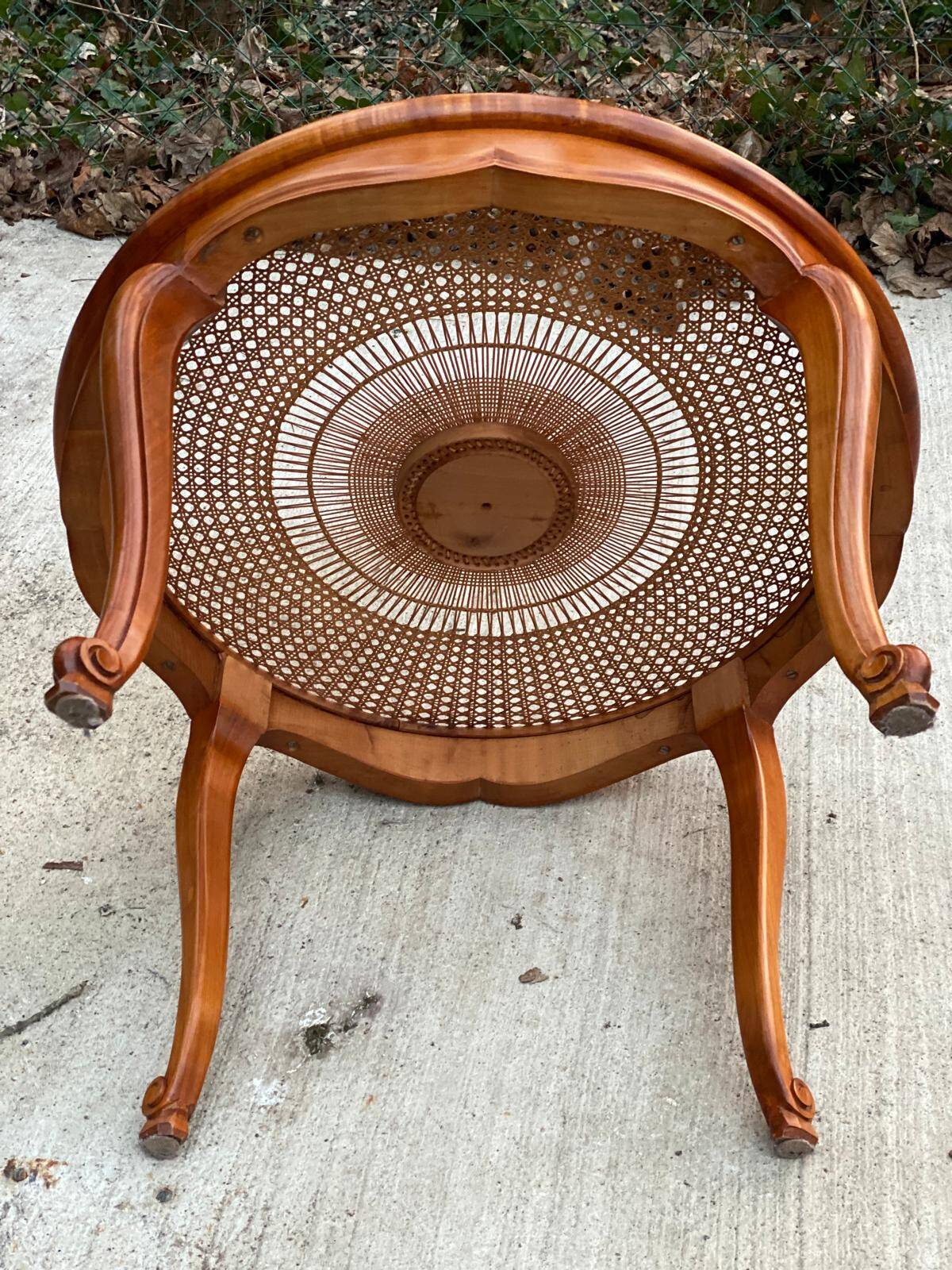 Louis VX imperial round coffee table in solid caned wood and glass top | Selency