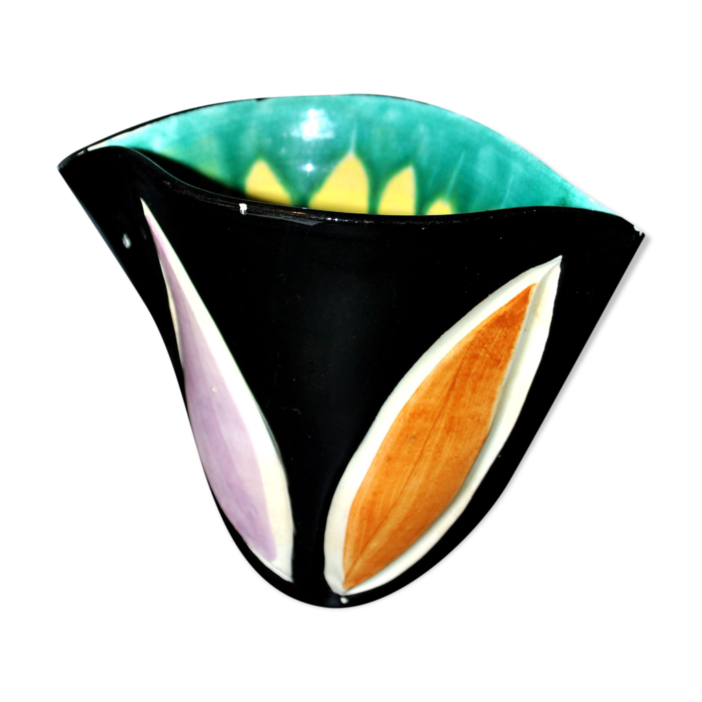 Vase céramique de vallauris vintage 1950-1960 émaillé noir et ...