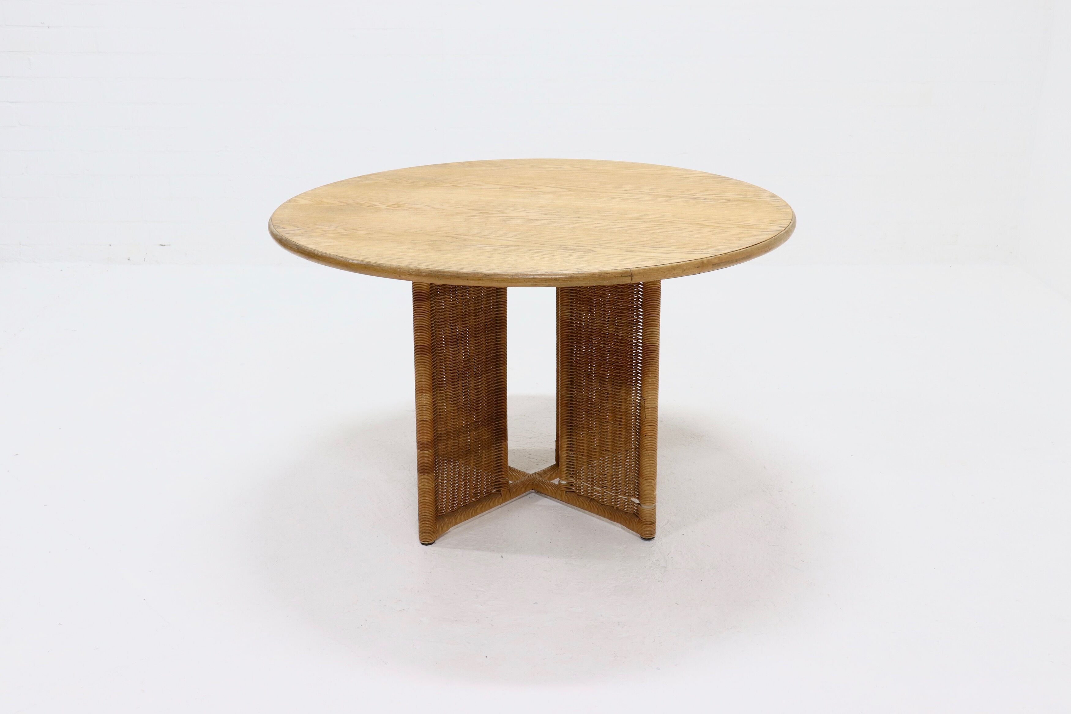 Rattan and Oak Dining Table by Luit van der Helm, Netherlands 1980s | Selency