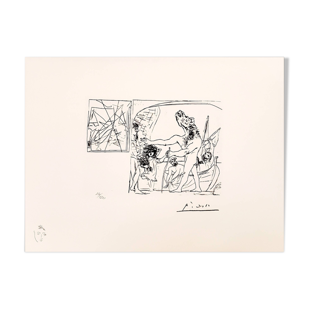 Pablo Picasso, lithographie originale, Suite Vollard, 1973: Minotaure aveugle guidé par une ...