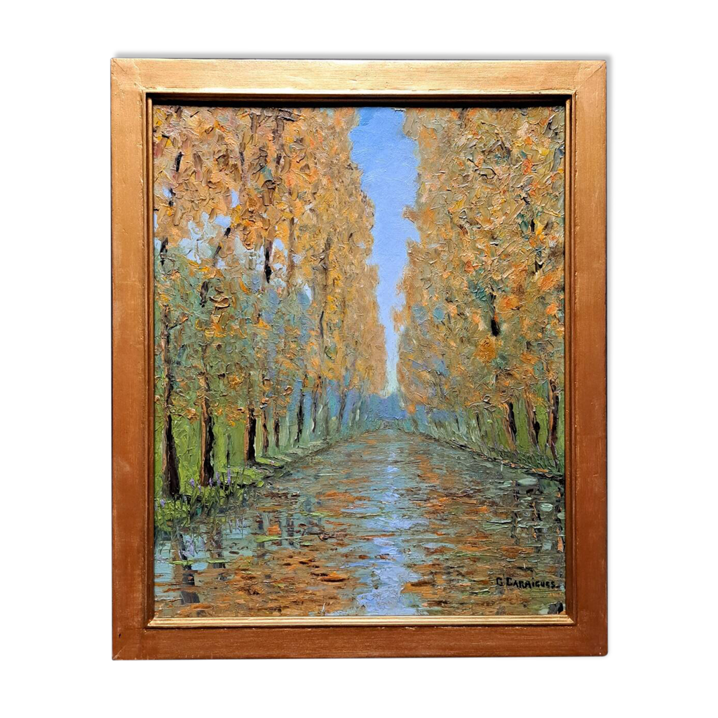 Tableau post-impressionniste et matiériste - paysage d'automne signé ...