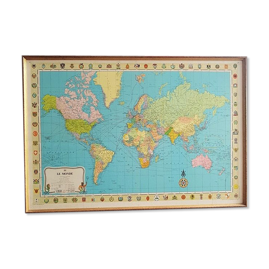 Taride world map of 1970 framed world map | Selency