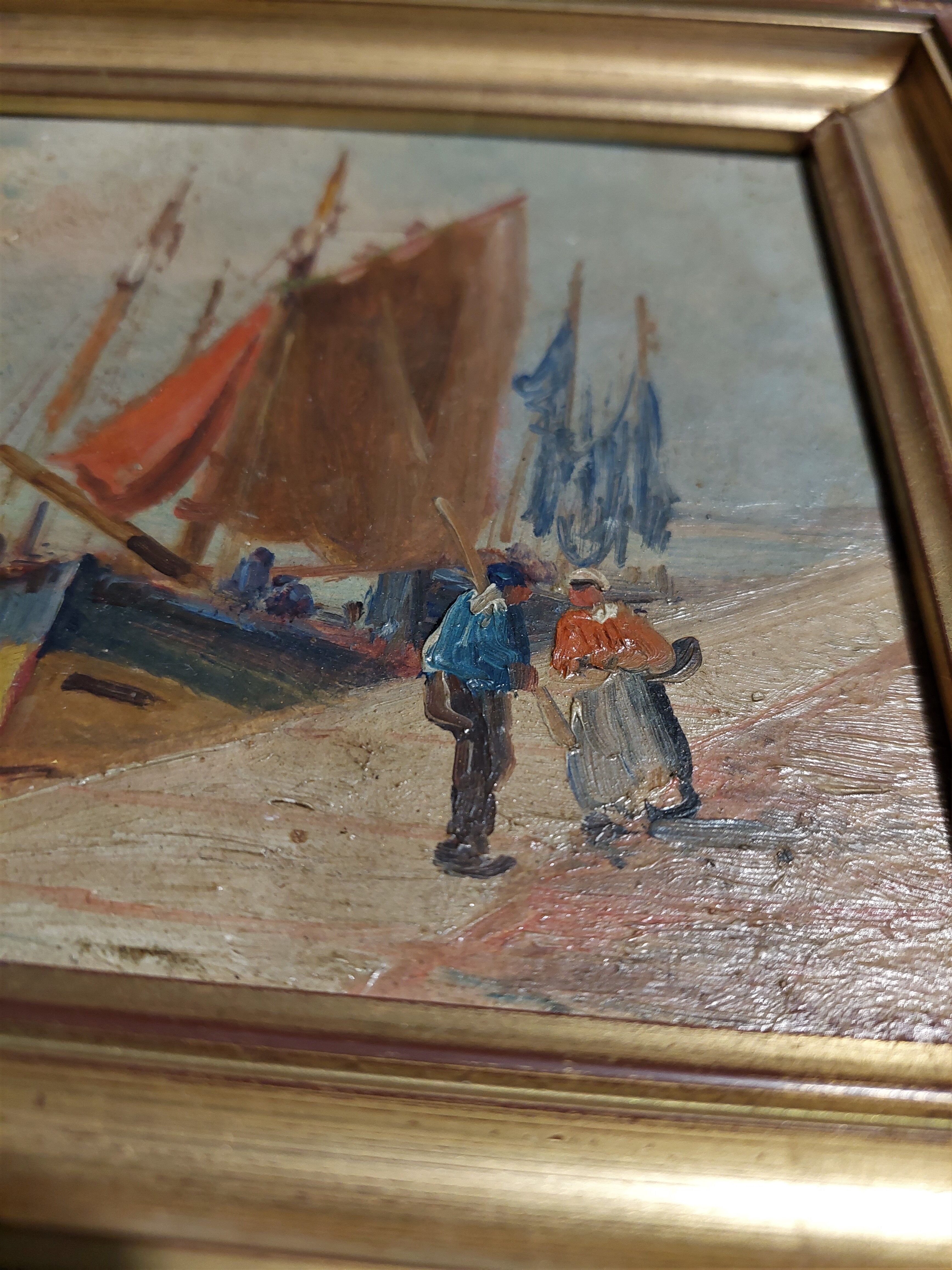 Tableau marine peinture à l'huile sur carton signature à déchiffrer ...