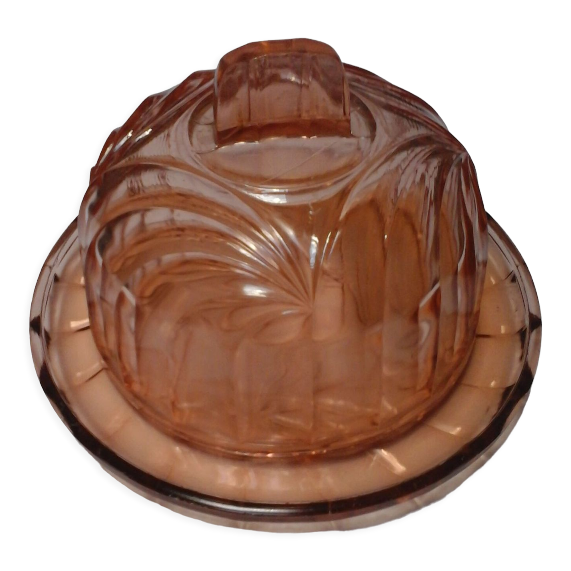 Cloche art déco et son plat en verre rose | Selency