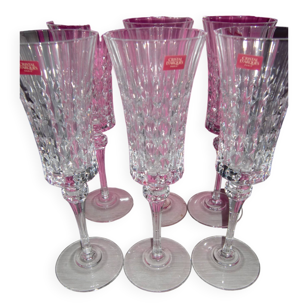 Set of 6 Flutes 15 cl Cristal d'Arques model Lady Diamond | Selency