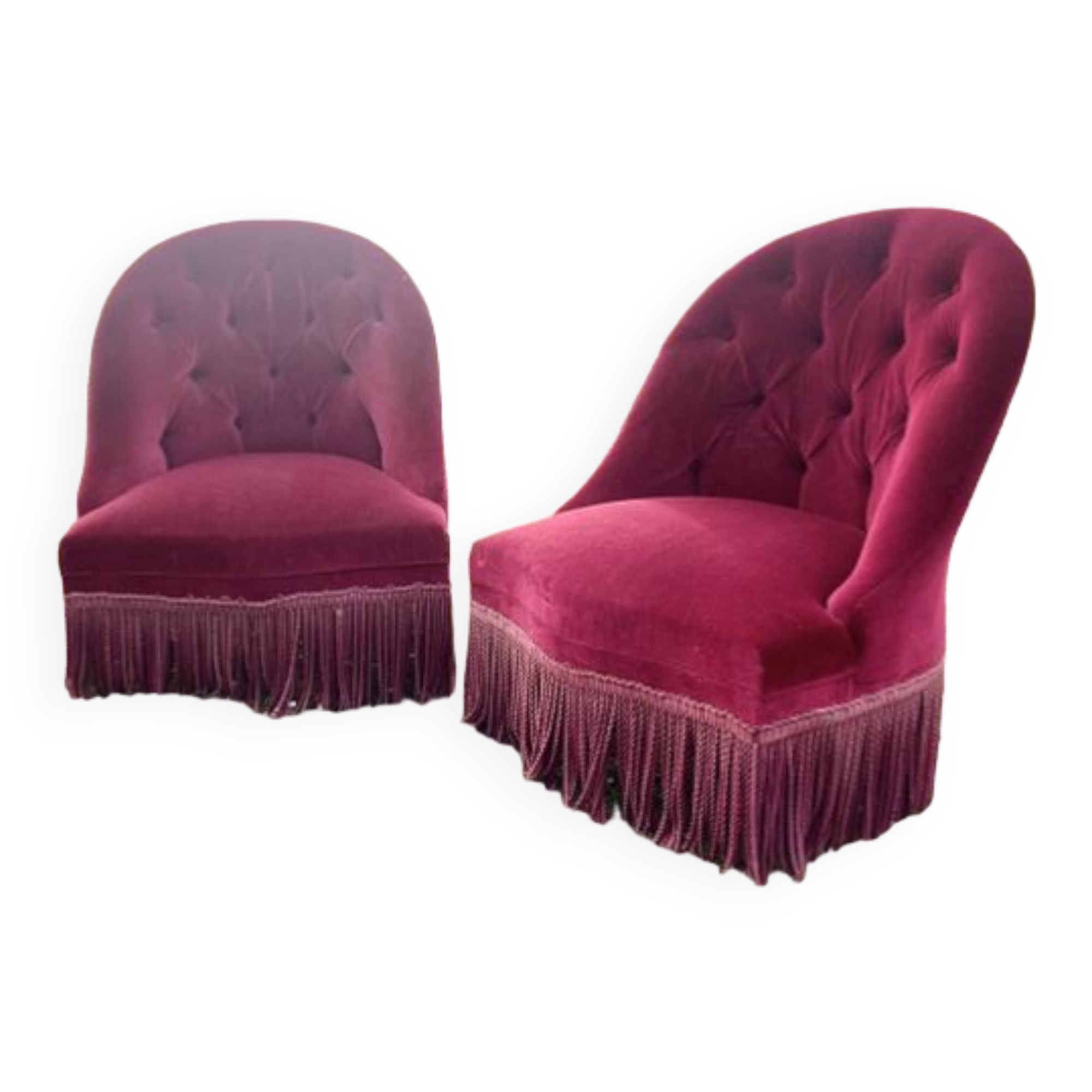 Paire de fauteuils crapaud capitonnés - Bordeaux | Selency